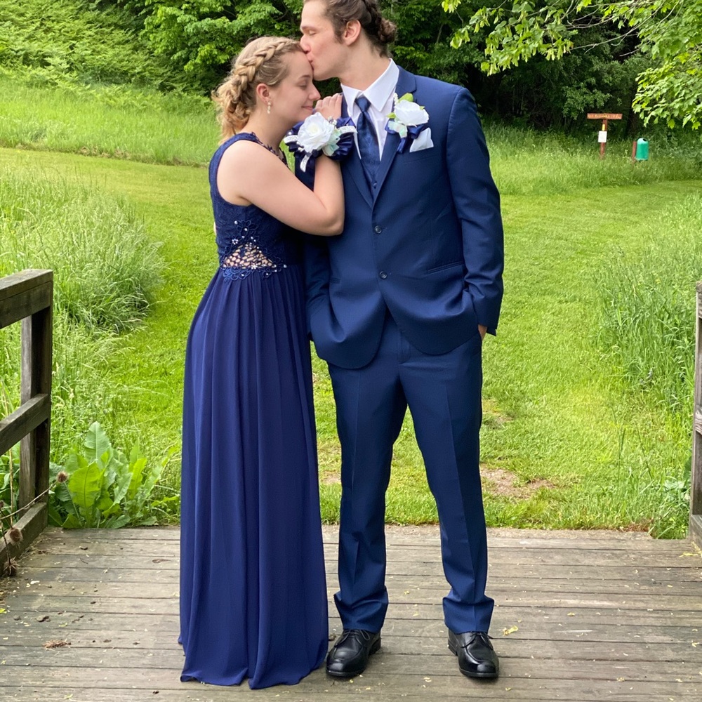 Navy Blue Floor-Length Prom Dress - Gem